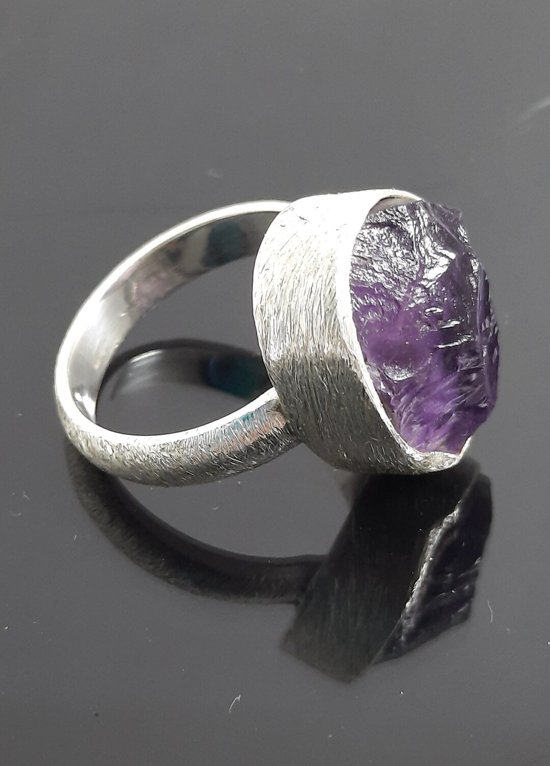 Amethyst Ring, Rough Amethyst Sterling Silver Ring, Raw Healing Crystal ...