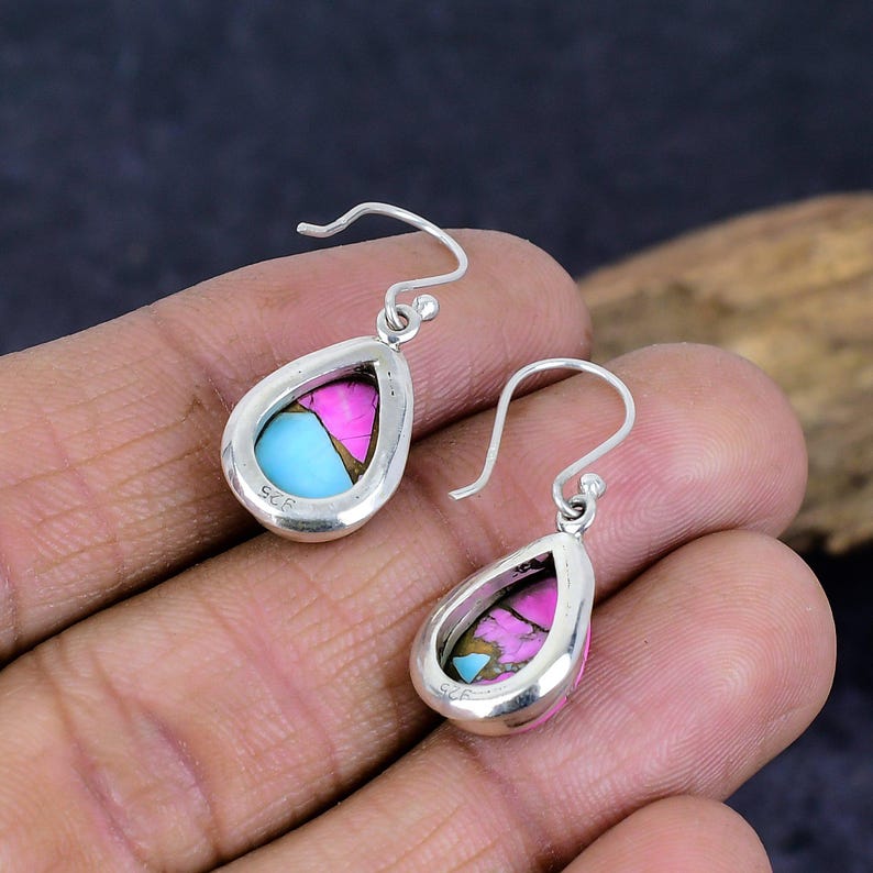 Cotton Candy Turquoise Earrings: Pink Blue Dahlia Gemstone Sterling ...