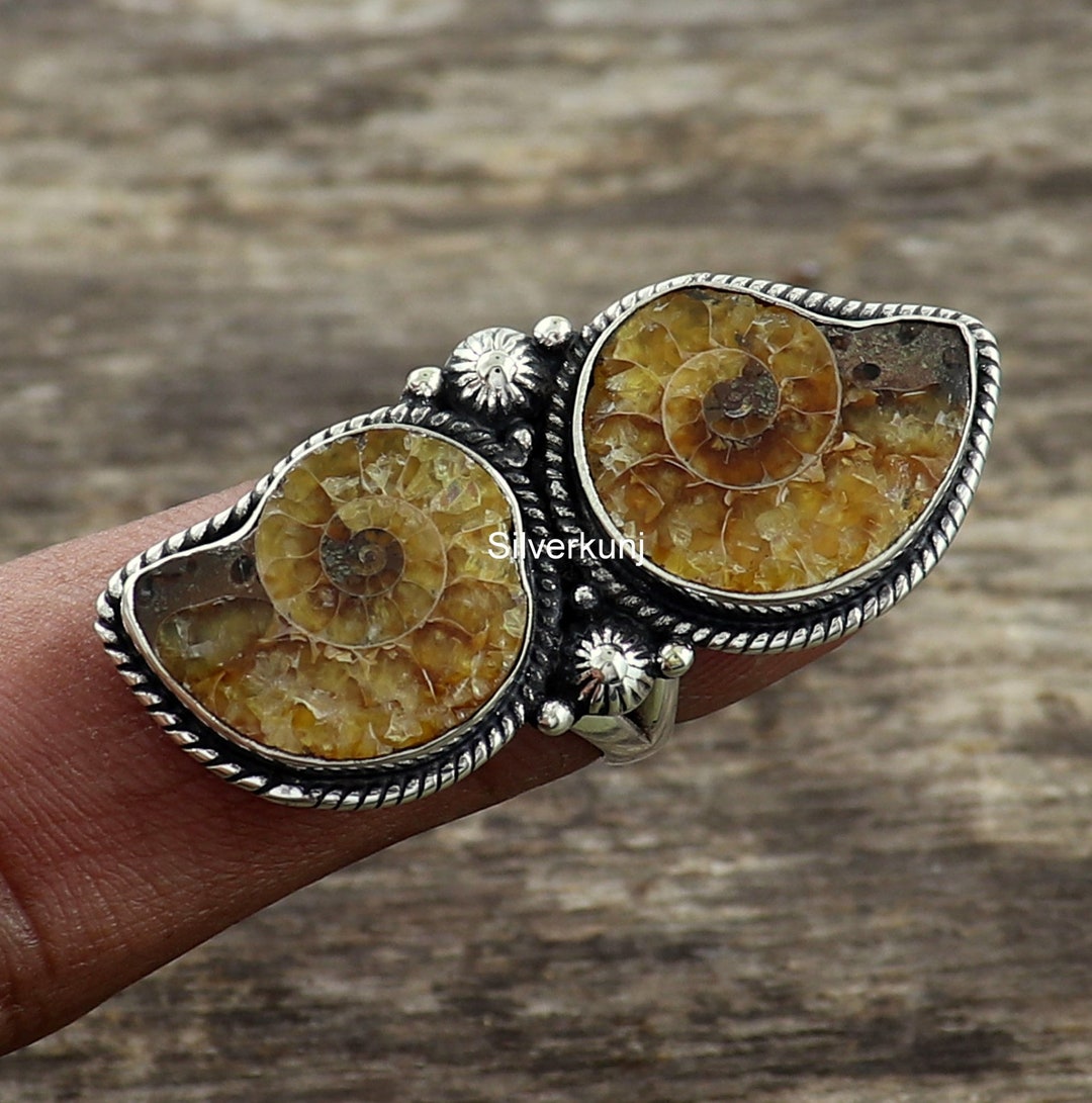 Ammonite Ring, Ammonite Fossil Sterling Silver Ring, Ancient Seashell ...
