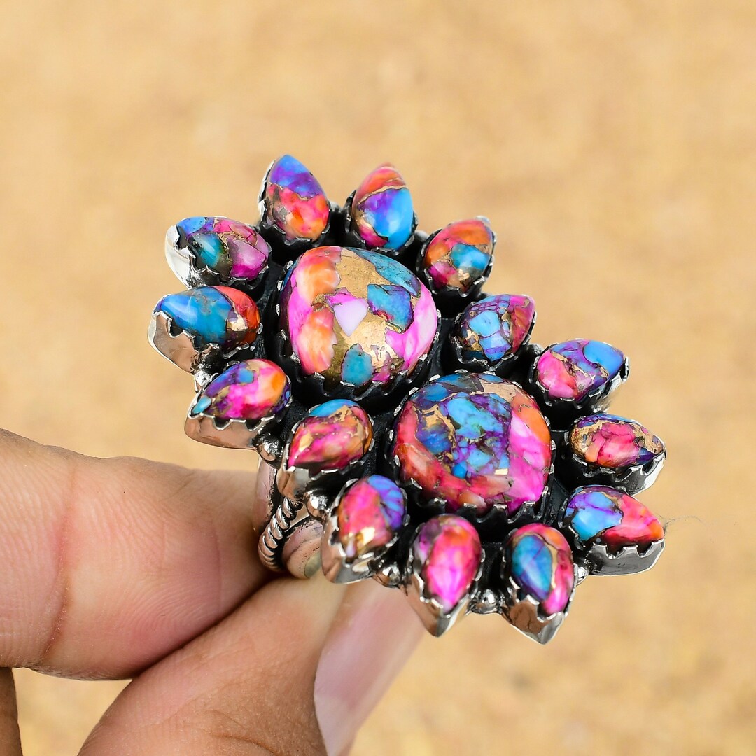 Turquoise Ring, Natural Pink Spiny Oyster Turquoise Sterling Silver ...