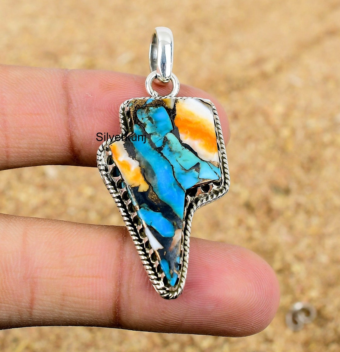 Lightning Bolt Spiny Oyster Turquoise 925 Sterling Silver Pendant ...