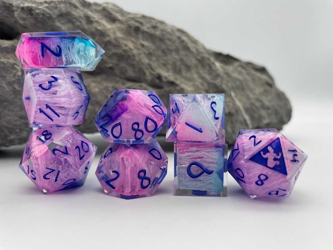 Melted Bubblegum - Full Handmade 7/8 Piece Sharp Edge Polyhedral Dice ...