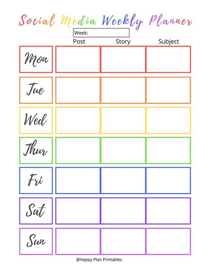 Social Media Weekly Planner Printable Schedule - Etsy