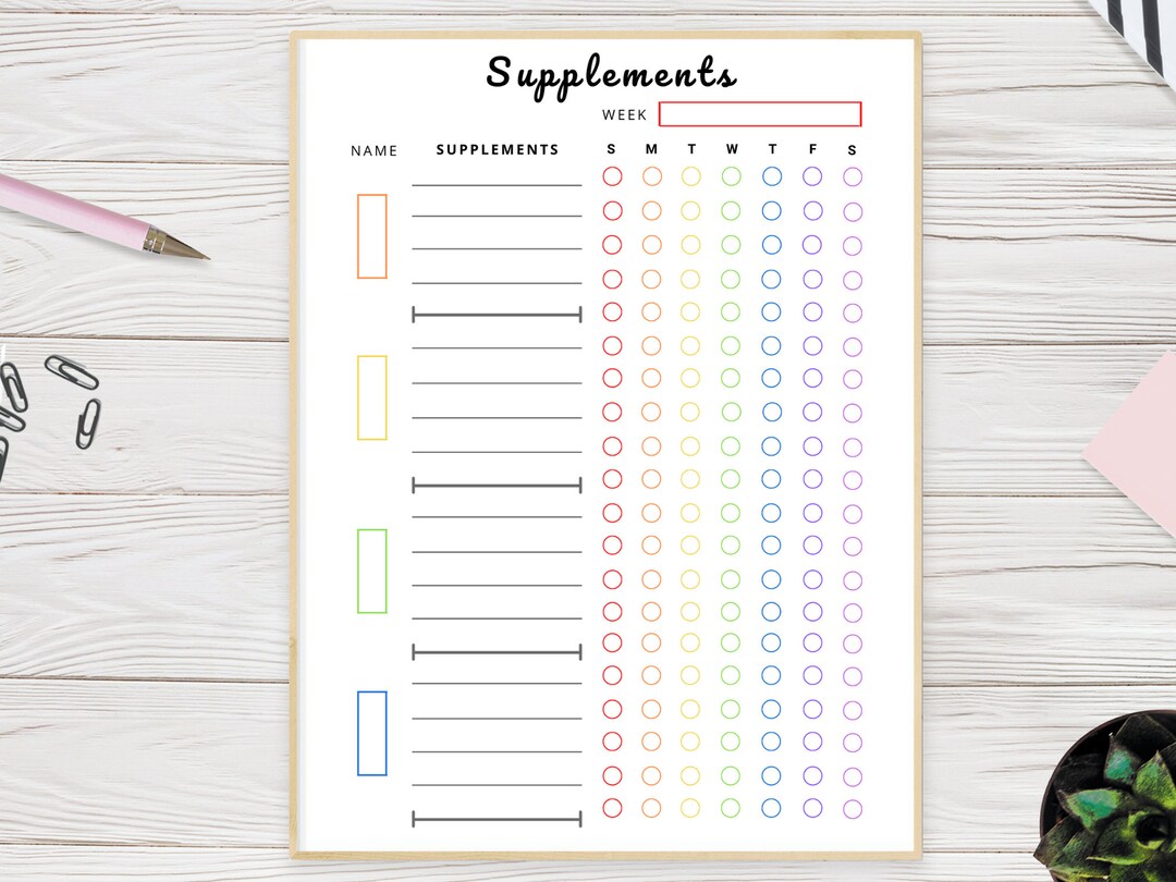 Vitamin and Supplement Tracker Chart Printable - Etsy