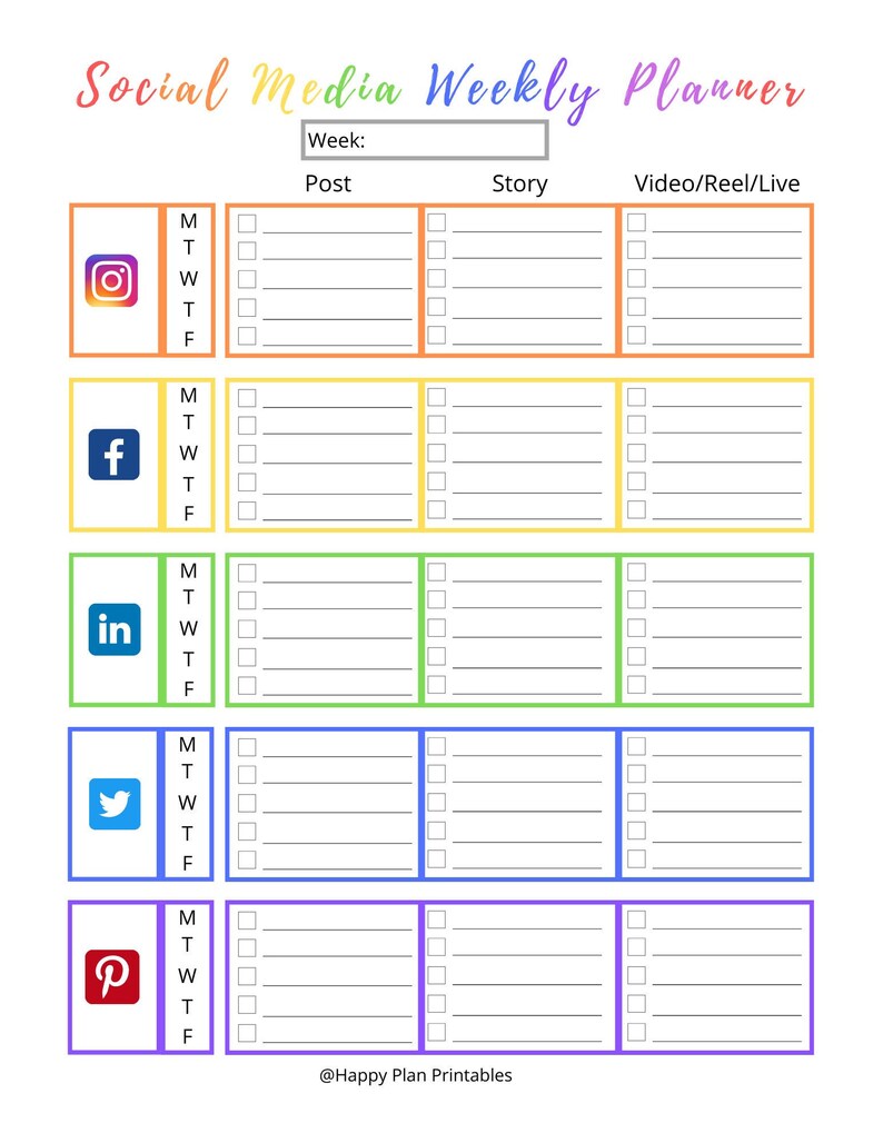 Social Media Weekly Planner Printable Schedule - Etsy