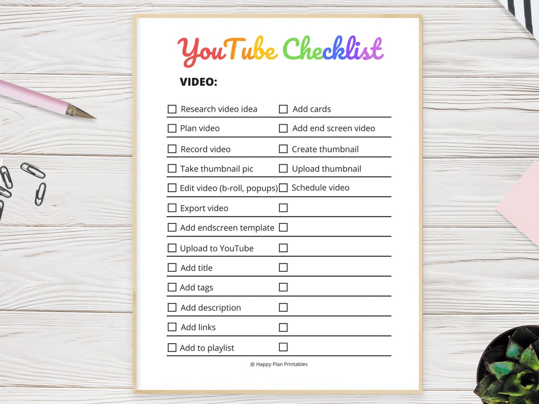 Youtube Video Checklist Printable - Etsy