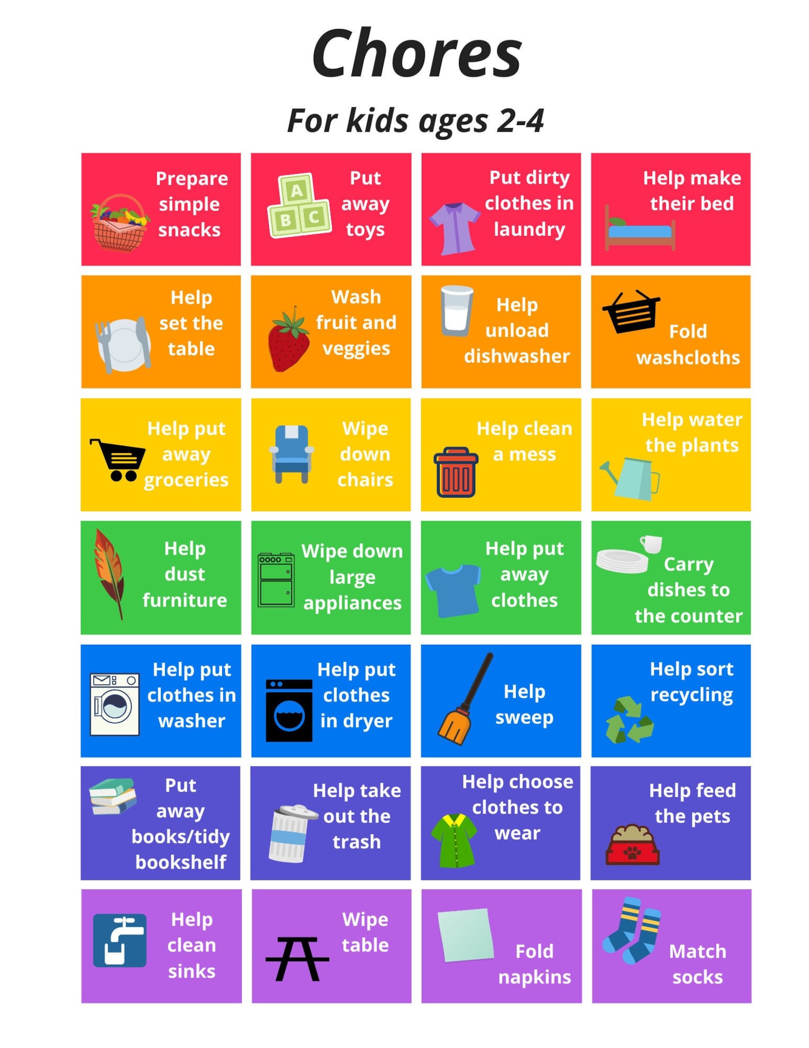 Kids Printable Chore Chart Ages 2-4 | Etsy