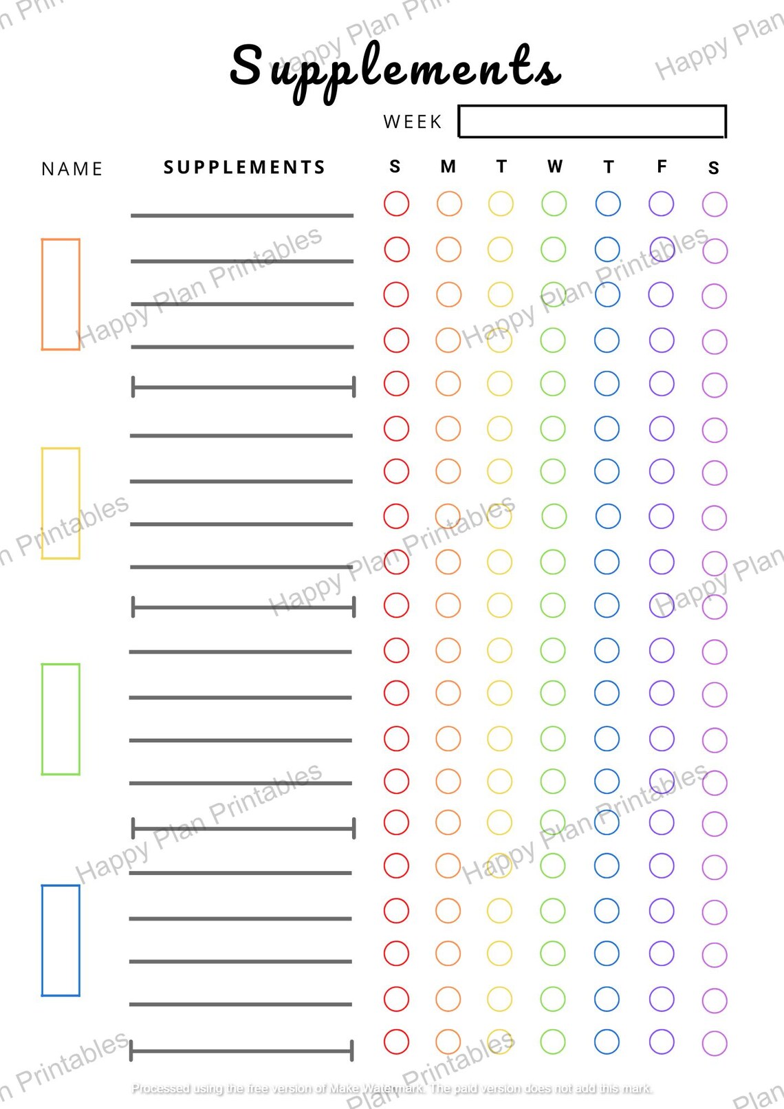 Vitamin and Supplement Tracker Chart Printable - Etsy