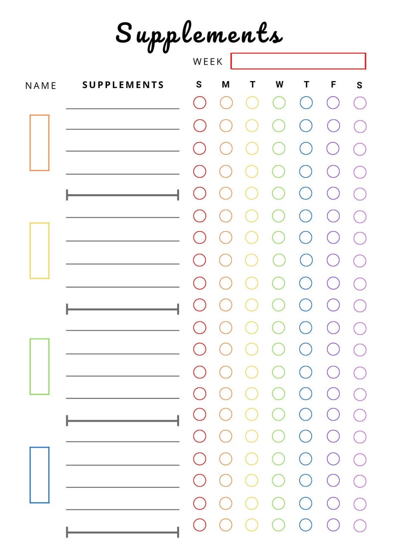 Vitamin and Supplement Tracker Chart Printable - Etsy