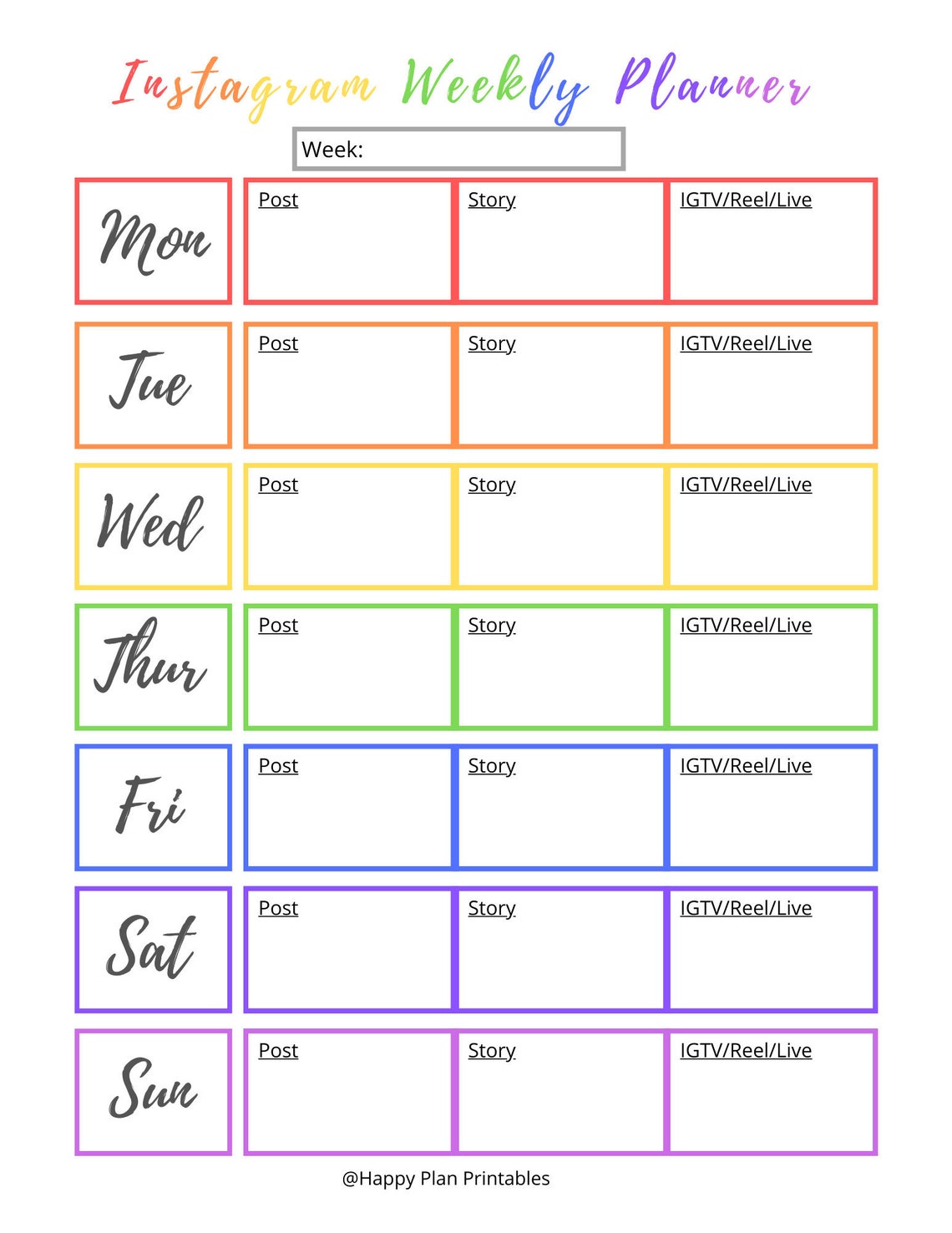 Instagram Planner Printable Weekly Scheduling Printable - Etsy