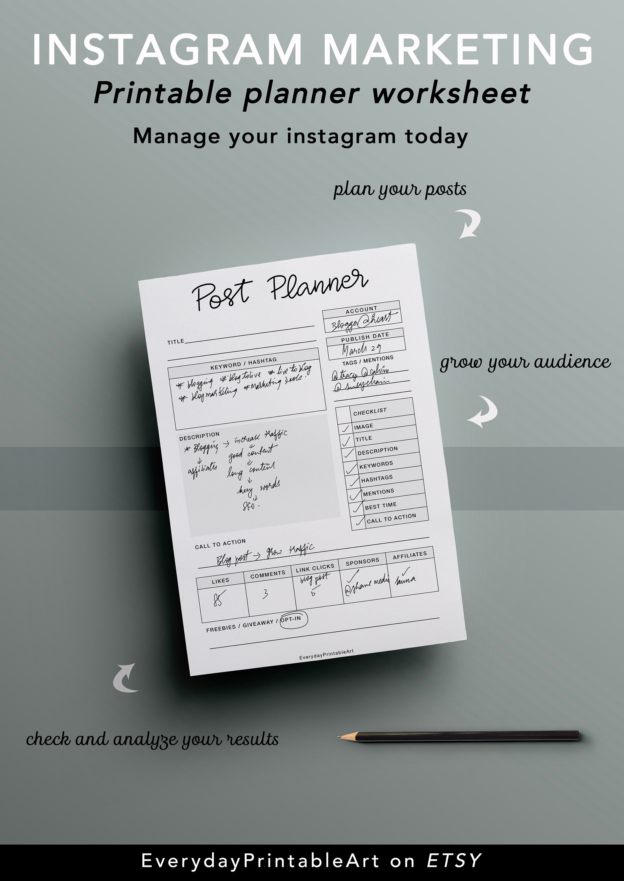 Instagram Marketing Planner, Printable Instagram Worksheet, Social ...