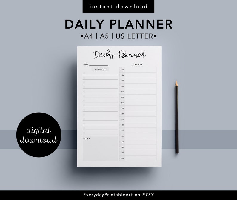 Daily Planner Printable Time Tracker Daily Agenda Printable - Etsy