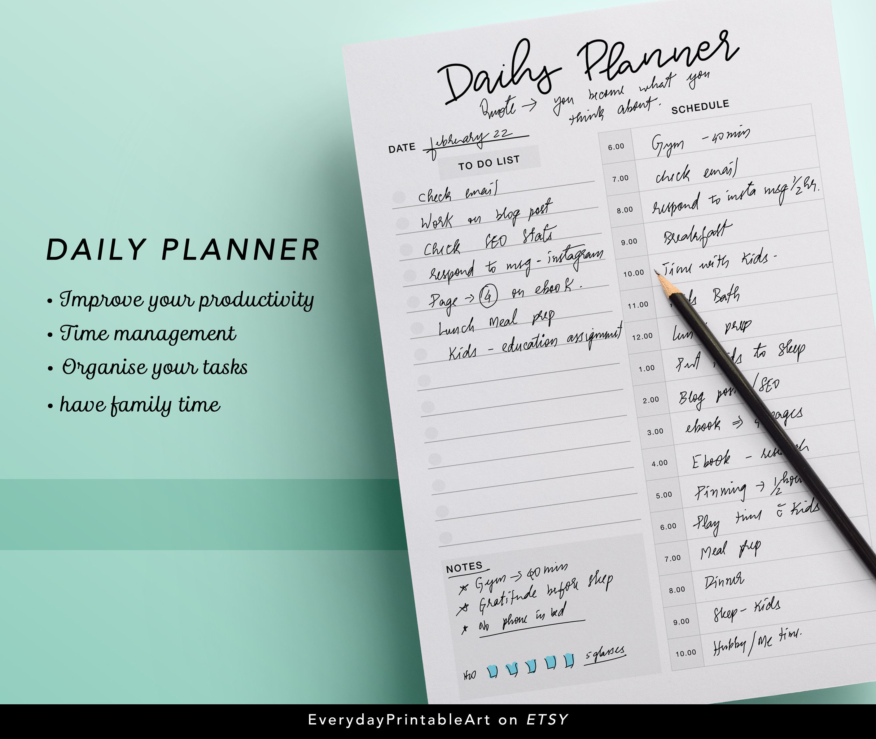 Daily Planner Printable Time Tracker Daily Agenda Printable - Etsy