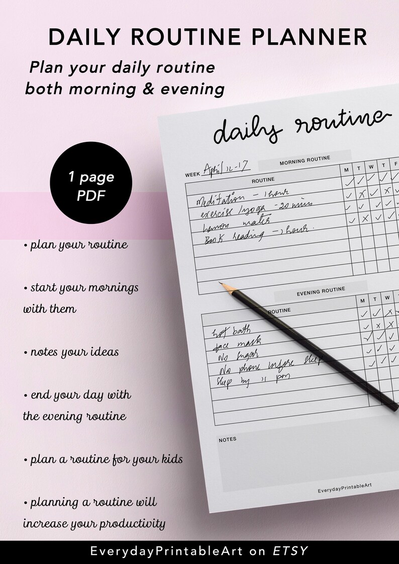 Daily Routine Planner Routine Tracker Printable Morning Etsy