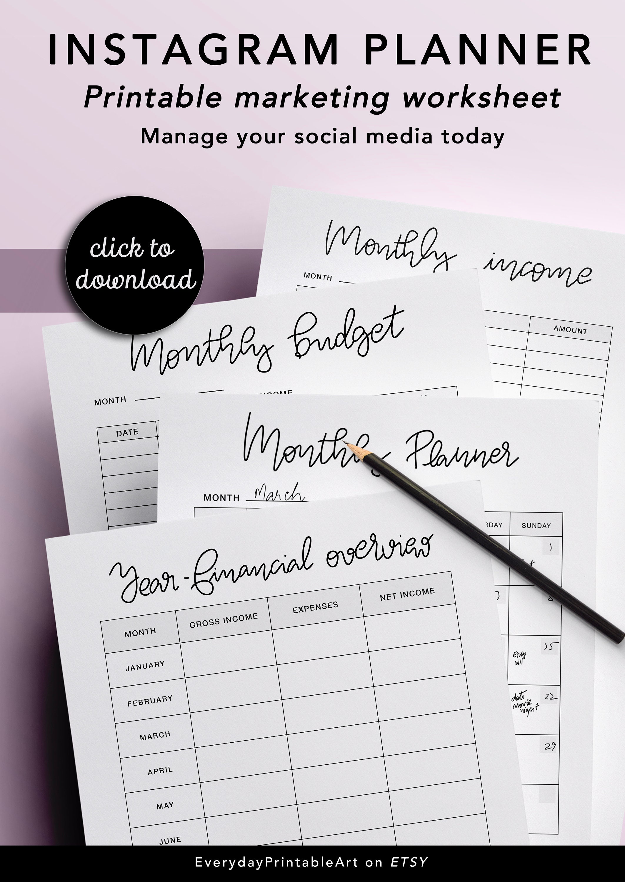 Instagram Marketing Planner, Printable Instagram Worksheet, Social ...
