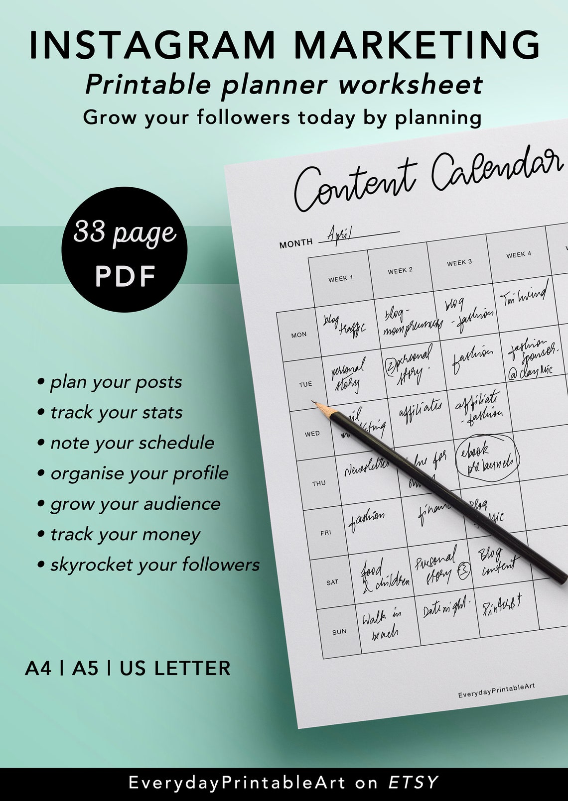 Instagram Marketing Planner, Printable Instagram Worksheet, Social ...