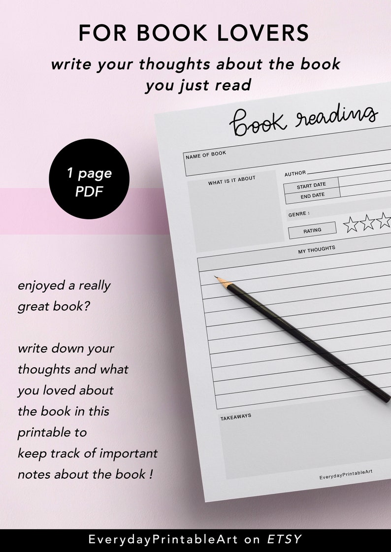 Books Reading Journal Printable Reading Tracker Reading Log - Etsy