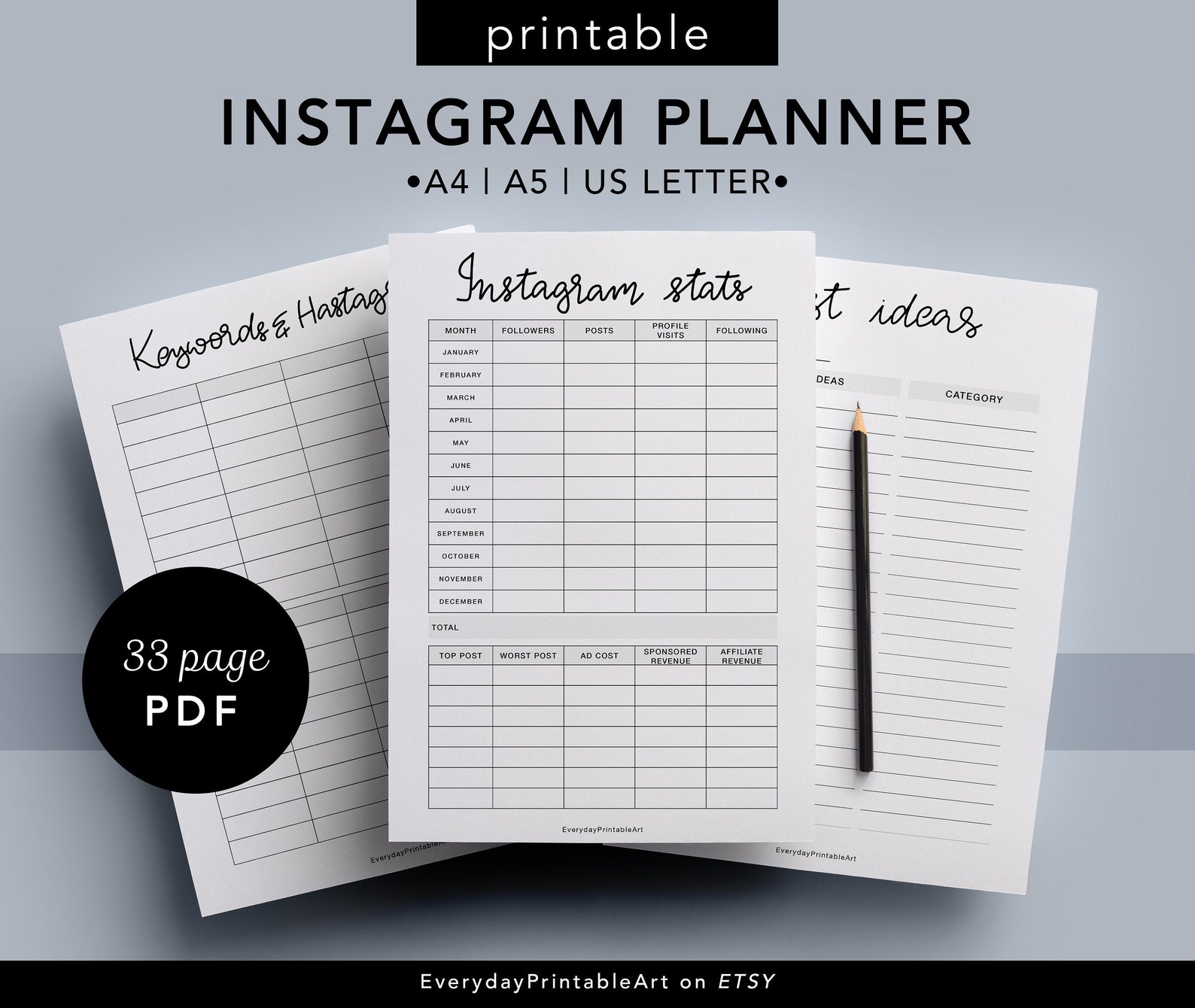 Instagram Marketing Planner, Printable Instagram Worksheet, Social ...