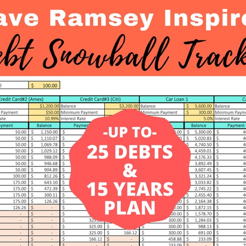 Debt Snowball Calculator Dave Ramsey Budget Automatically - Etsy