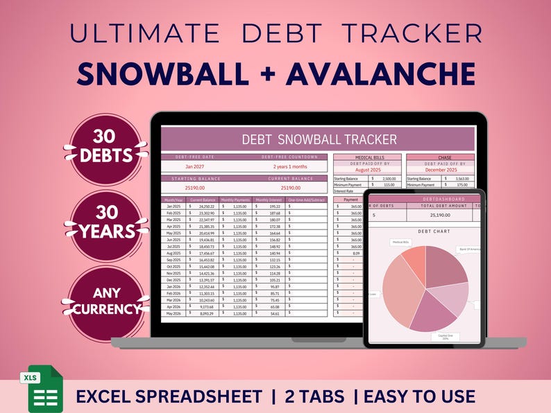 Debt Payoff Tracker Debt Snowball Avalanche Calculator Excel Spreadsheet | Credit Card & Loan ...
