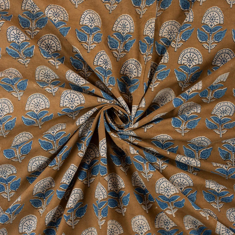 Mustard Color Bundles Fabric Hand Block Printed Dabu Floral Fabric ...