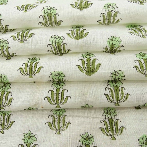 Green Floral Hand Block Print Indian Handmade 100 % Cotton - Etsy