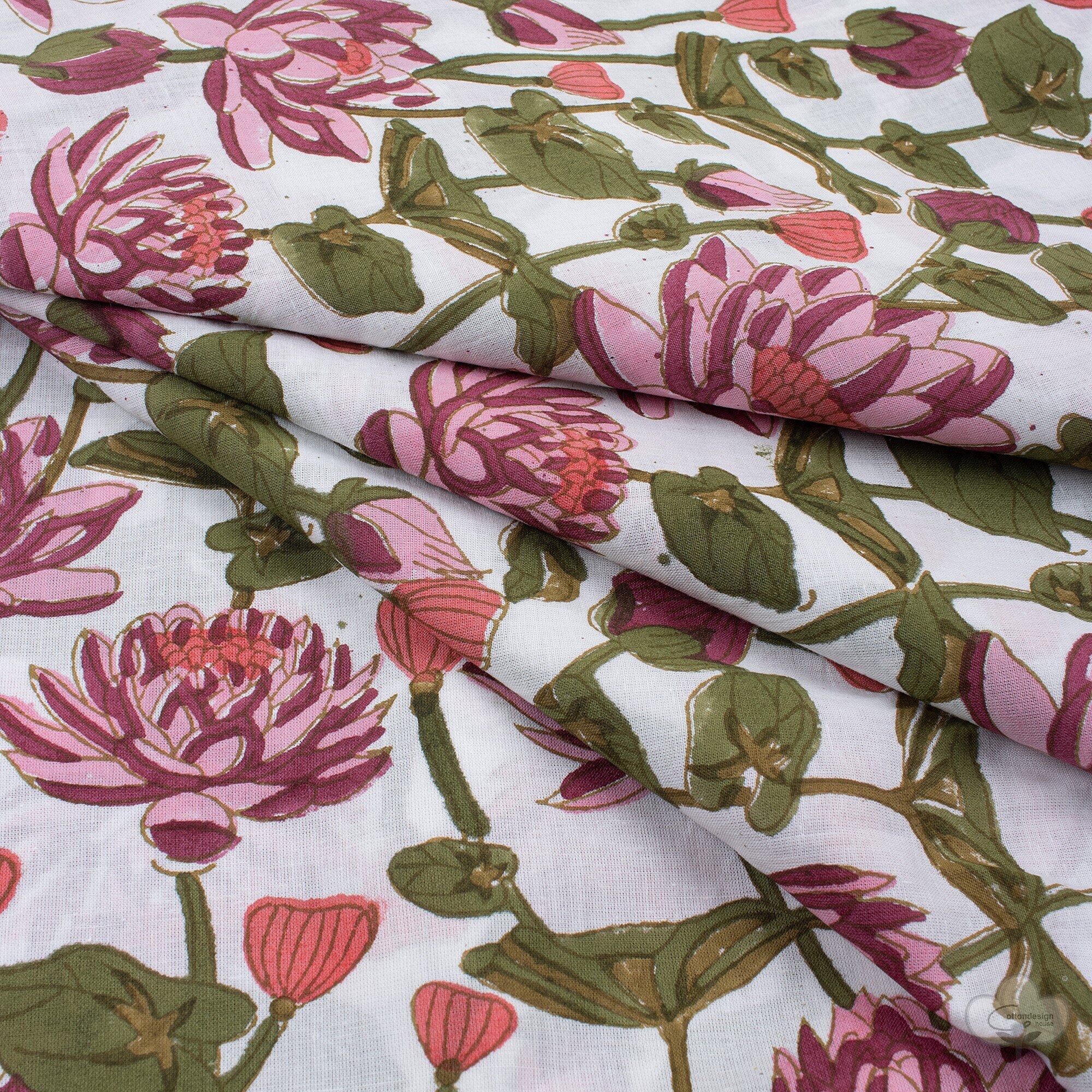 Peach Pink, Muddy Light Brown Floral Batik Ikat Print Fabric Hand Block ...