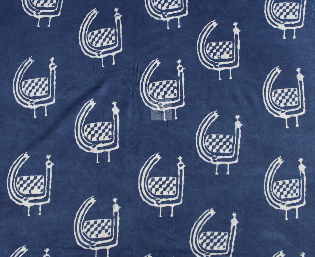 Indigo Blue Peacock Print Fabric Hand Block Printed Fabric Indian Home ...
