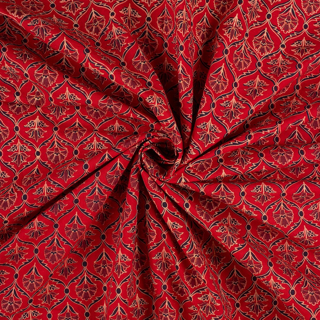 Red Color Ajrakh Print Fabric Hand Block Print Fabric Indian 100% Pure ...