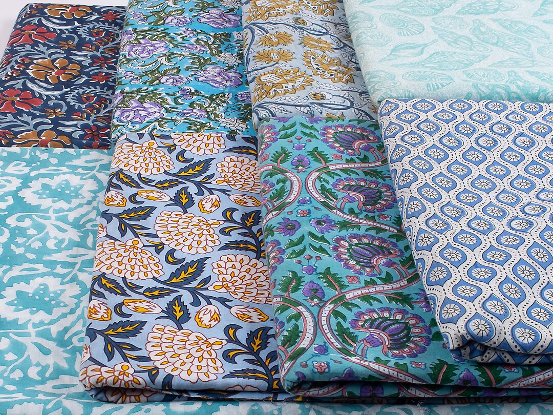 Multi Color Bundle Fabric Block Print Floral Fabric Indian 100% Cotton ...
