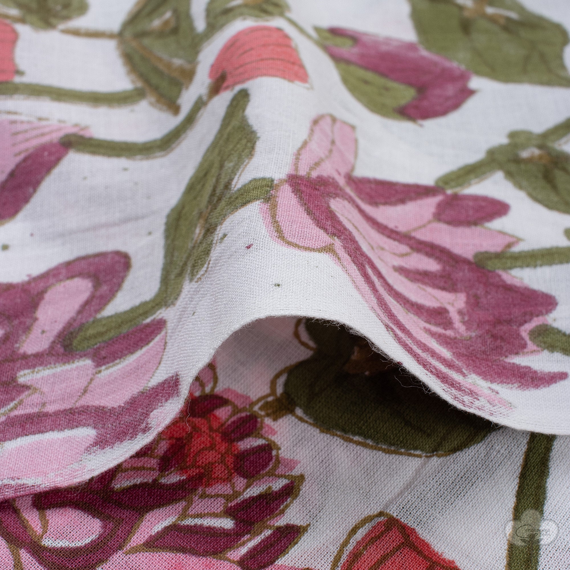 Peach Pink, Muddy Light Brown Floral Batik Ikat Print Fabric Hand Block ...