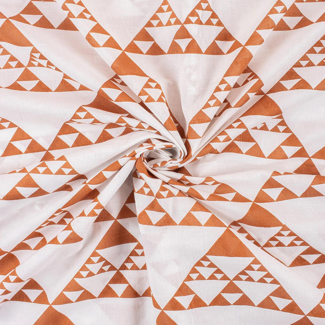 Rust Sierpinski Triangle Block Print Cotton Fabric, Geometric Indian ...