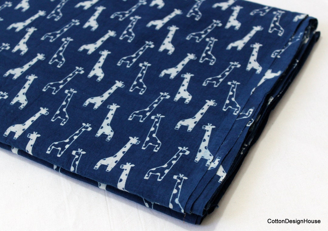 Giraffe Block Print Stoff Tier Baumwollstoff Blau Gedruckt 100% Reine ...