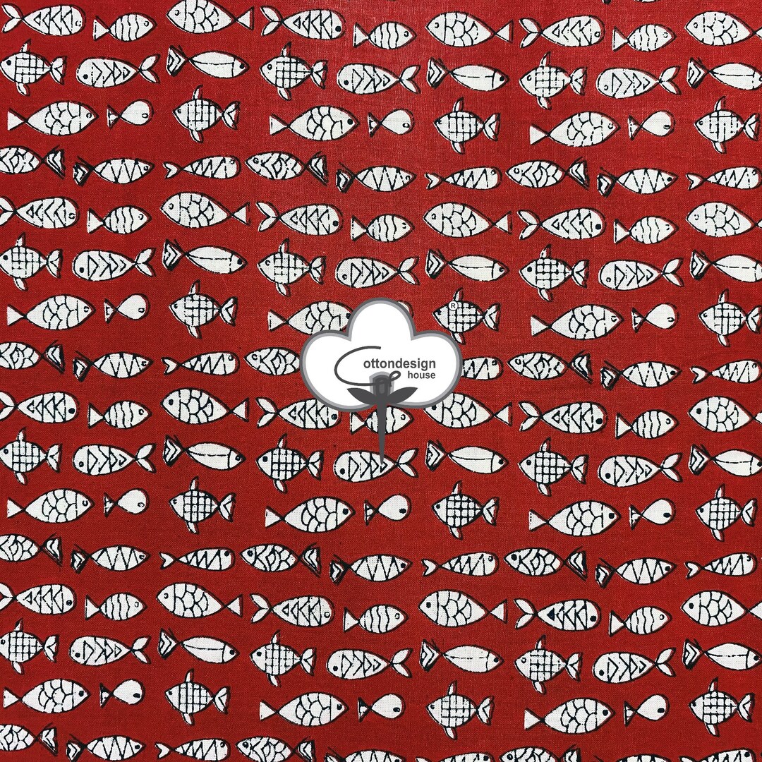 Fish Print Cotton Fabric by the Yard India Hand Block Print - Etsy