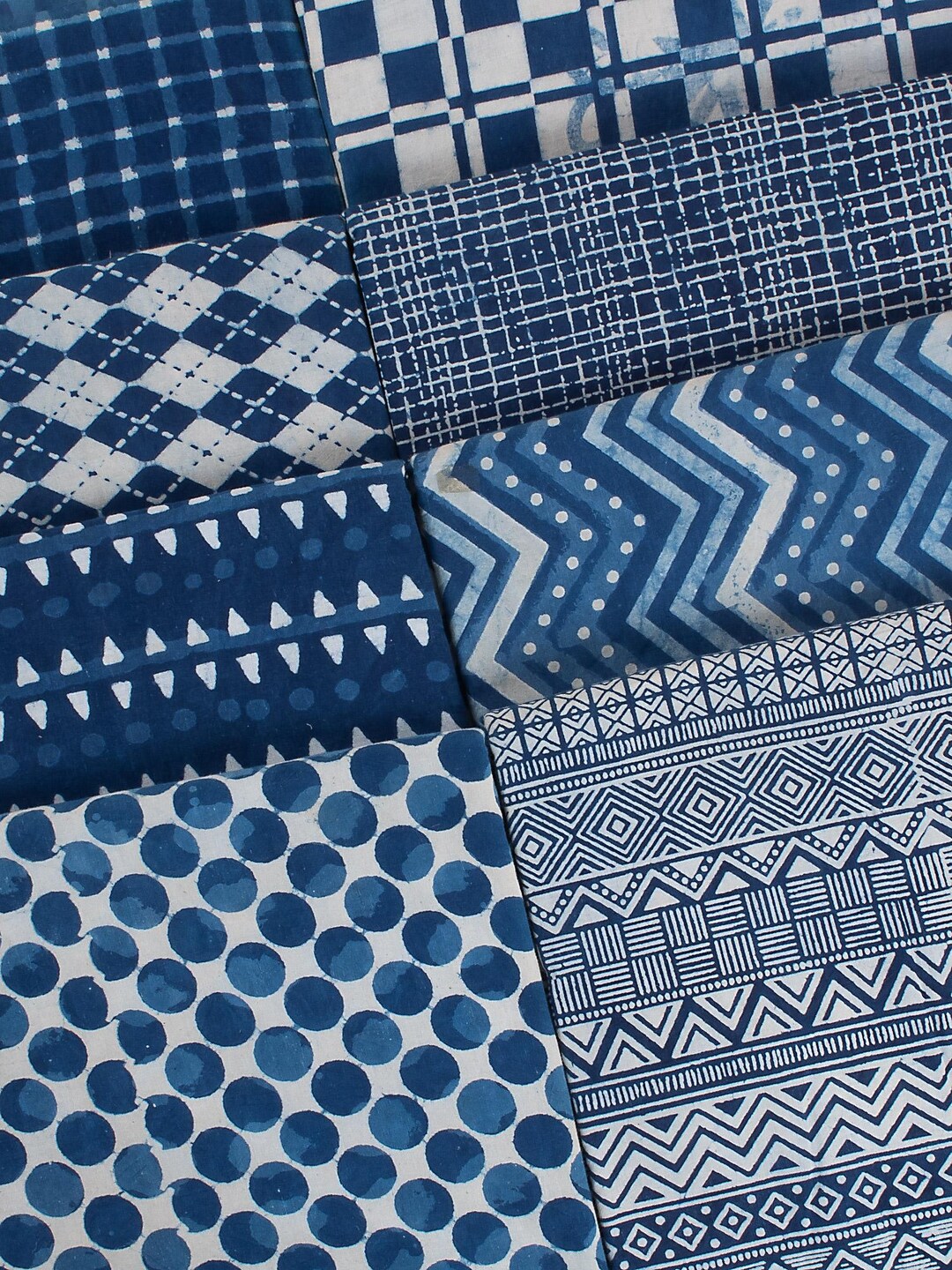 Indigo Blue Print Fabric Bundle Hand Block Printed Cotton Fabric Home ...