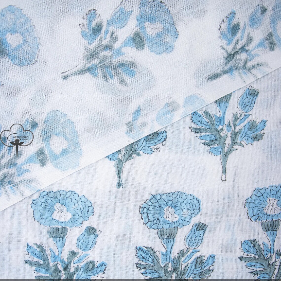 Blue Floral Fabric by the Yard, Pure Cotton Cloth for Sewing, Women's ...