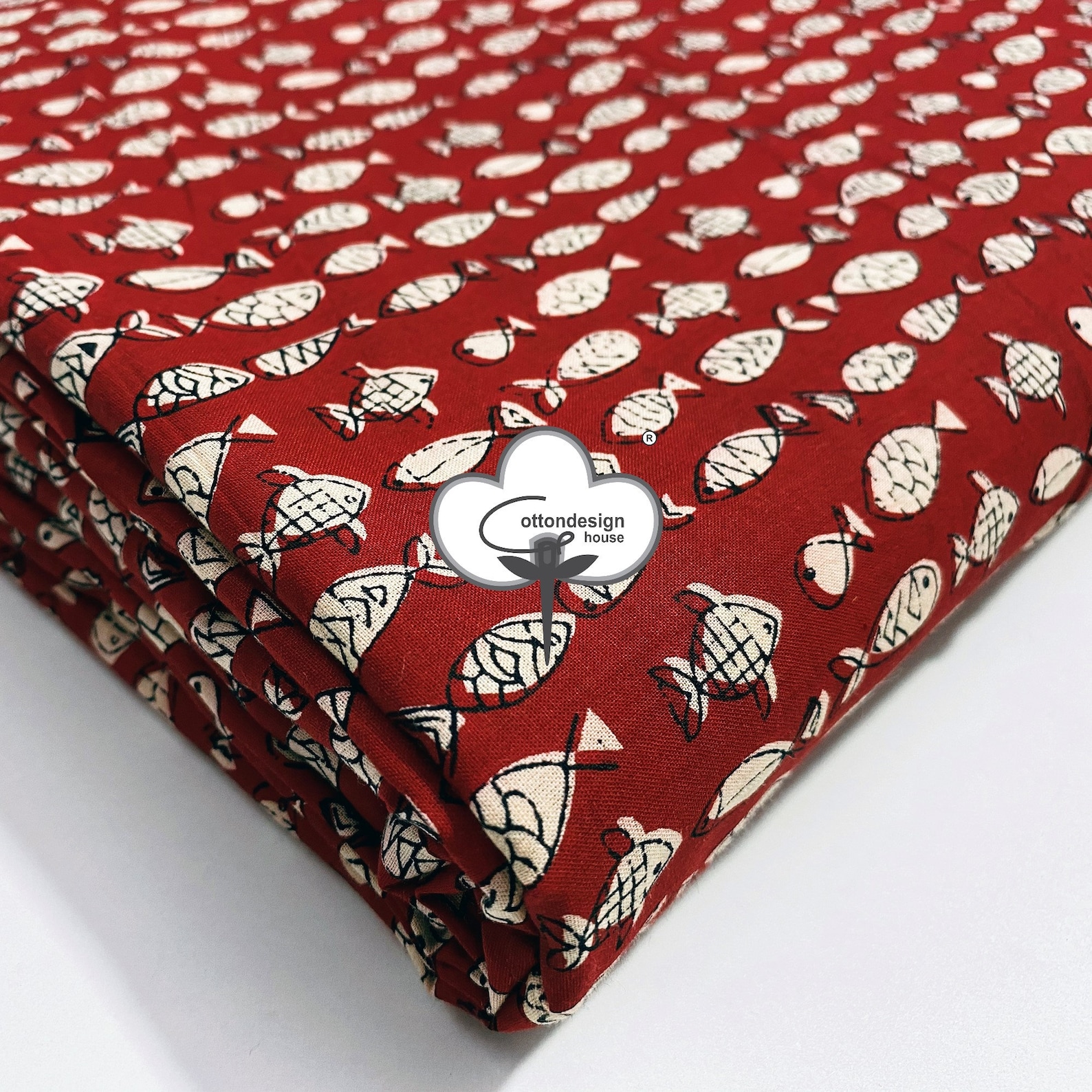 Red Fish Print Cotton Fabric by the Yard, Nautical Ocean Fabric, Marine ...
