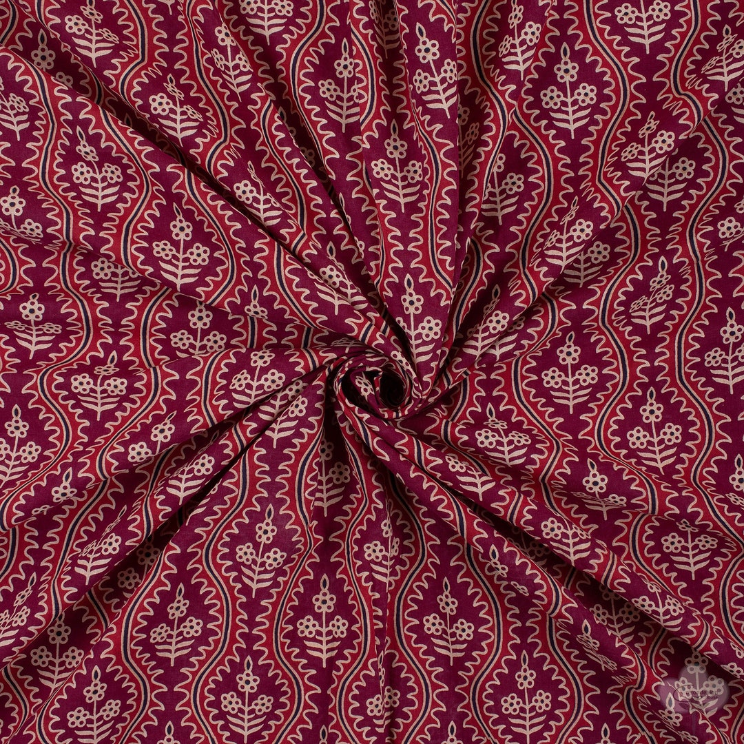 Red Color Ajrakh Print Fabric Indian Cotton Running Sewing Craft Fabric ...