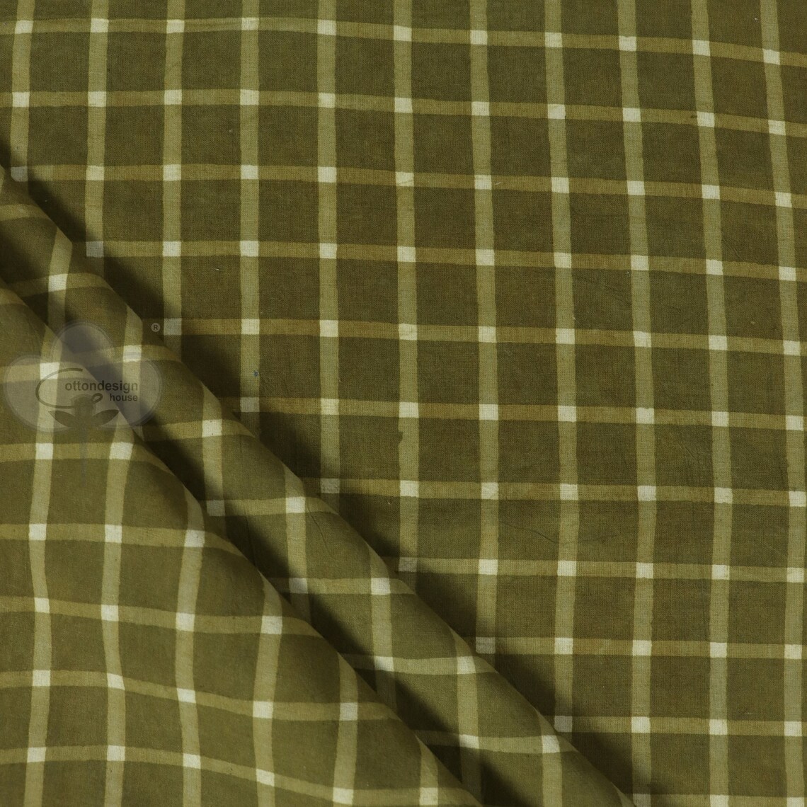 Soft Cotton Checks Fabric, Hand Block Print Green Color Fabric, Indian ...