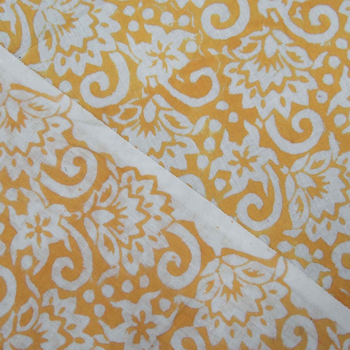 Yellow Floral Hand Block Print Indian Handmade 100 % Cotton - Etsy