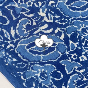 Indigo Blue Floral Print Fabric Indian Cotton Natural Light Weight ...
