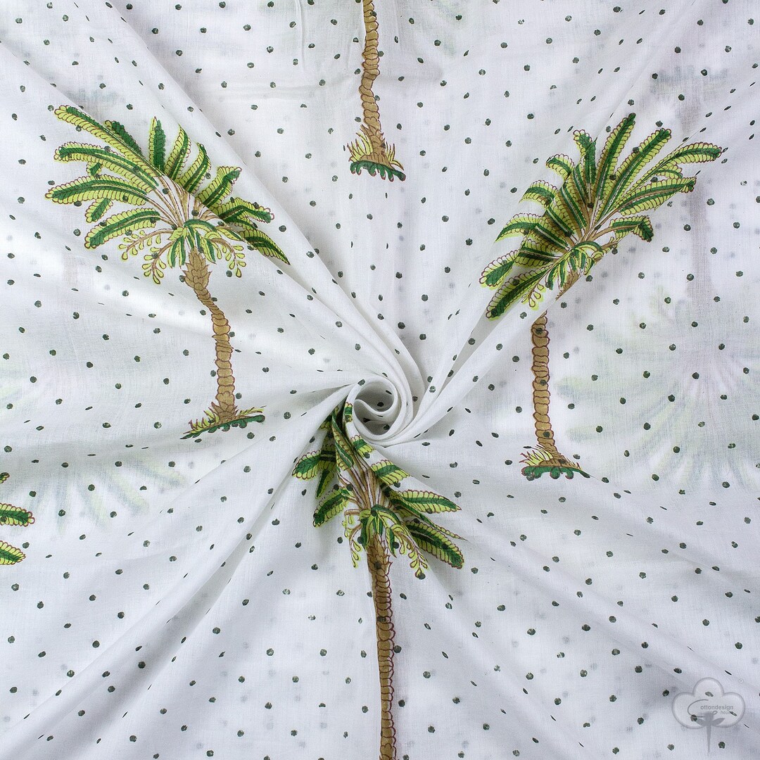 Green Hand Block Palm Tree Fabric Indian 100% Pure Cotton Fabric ...