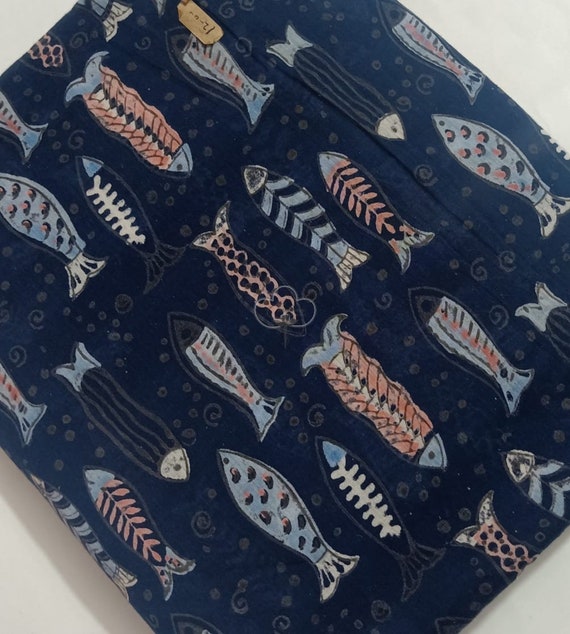 Fish Print Cotton Fabric by the Yard Hand Block Printed | Etsy