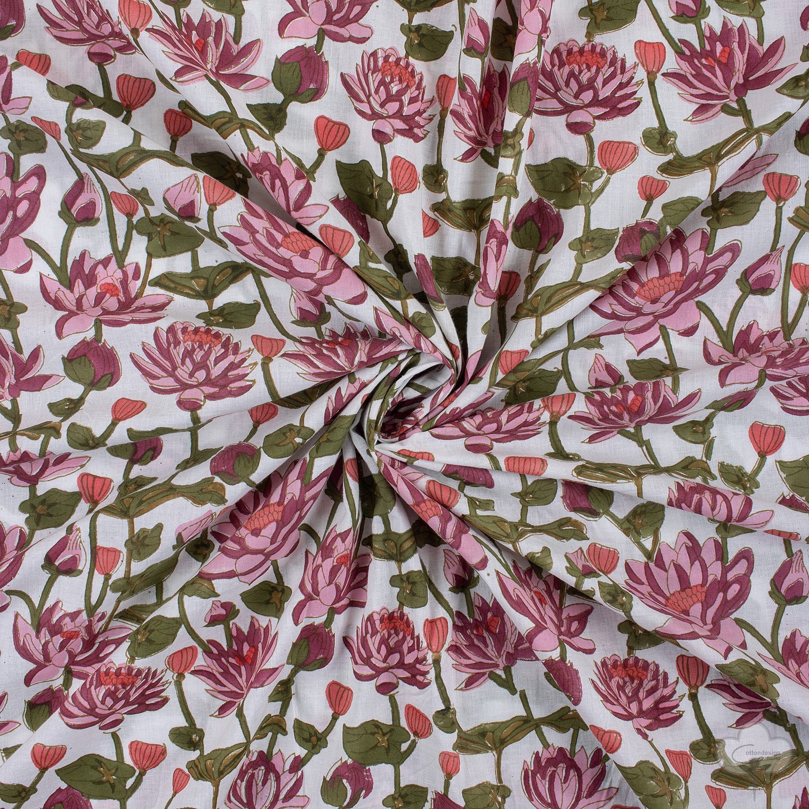Peach Pink, Muddy Light Brown Floral Batik Ikat Print Fabric Hand Block ...