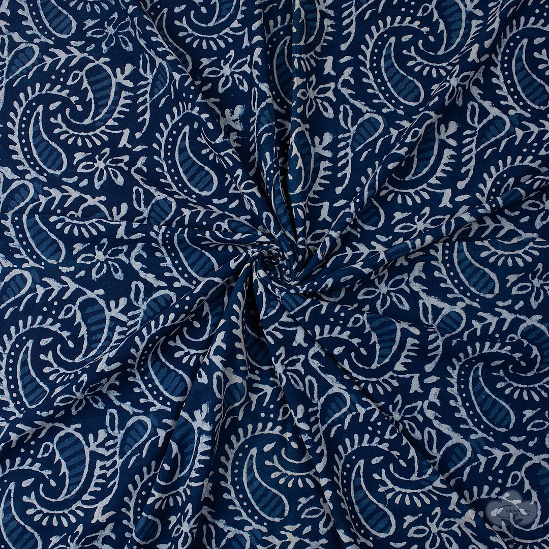 Indigo Blue Block Print Fabric Indian Cotton Natural Light Weight ...