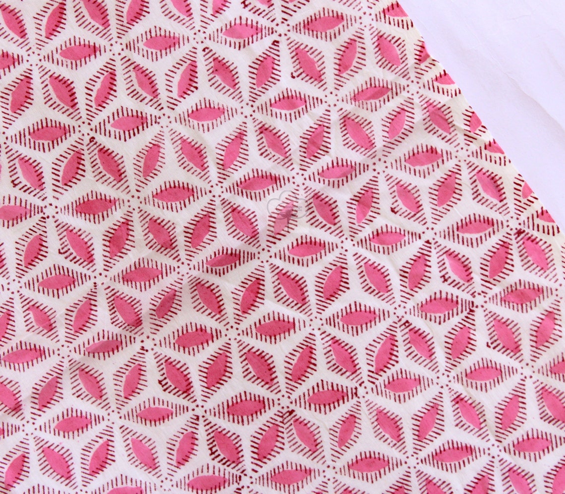 Pink India Block Print Fabric Bye the Yard Upholstery Fabric | Etsy