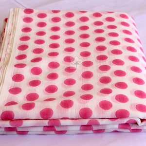 Pink Polka Dot Block Print Fabric Indian Cotton Sewing Fabric Natural ...