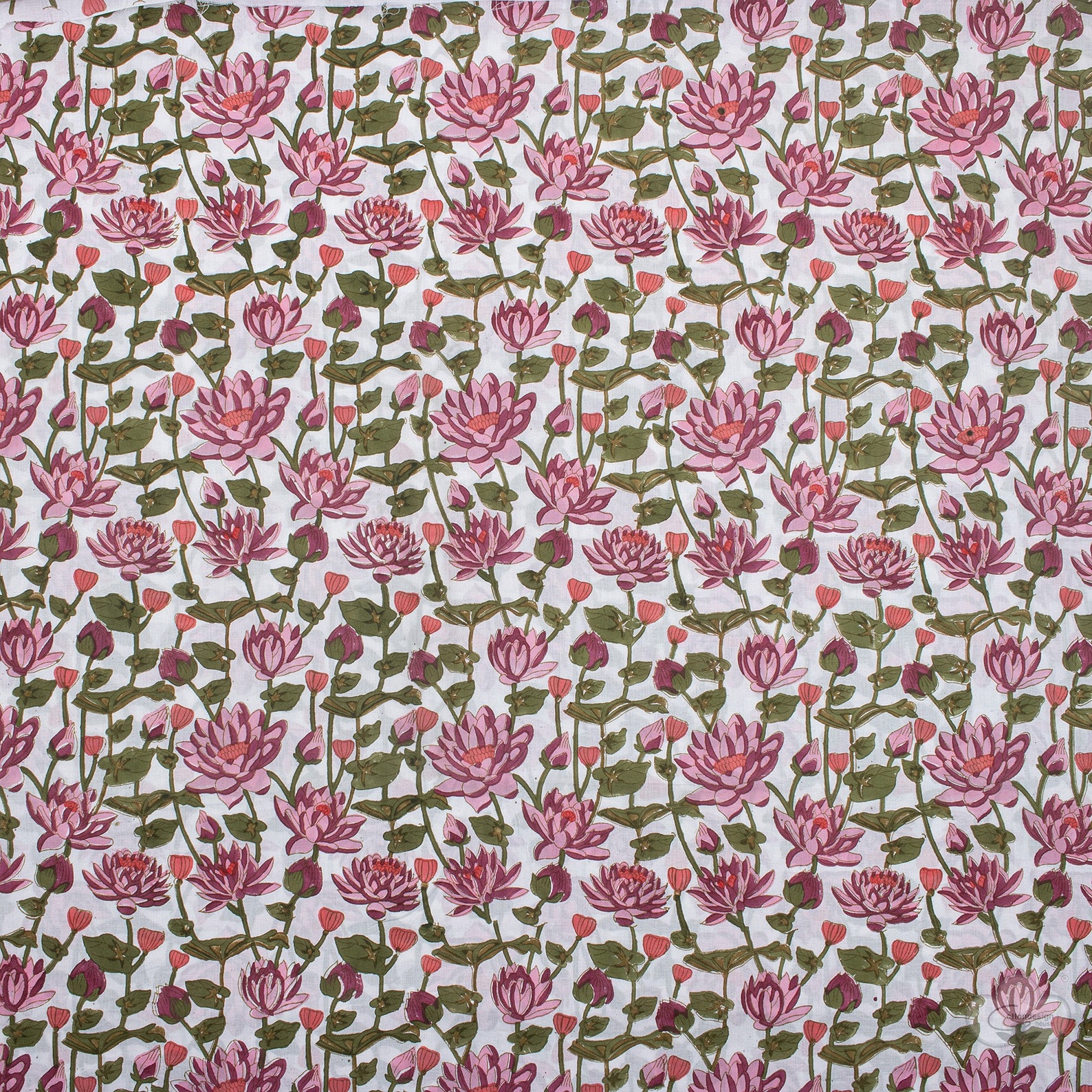 Peach Pink, Muddy Light Brown Floral Batik Ikat Print Fabric Hand Block ...