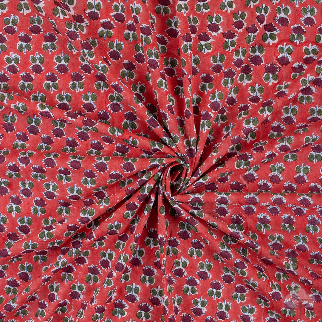 Hand Block Natural Color Print Fabric Indian 100% Pure Cotton Red Green ...