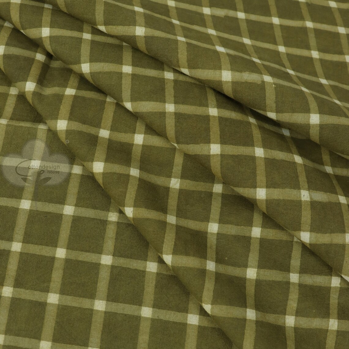 Soft Cotton Checks Fabric, Hand Block Print Green Color Fabric, Indian ...